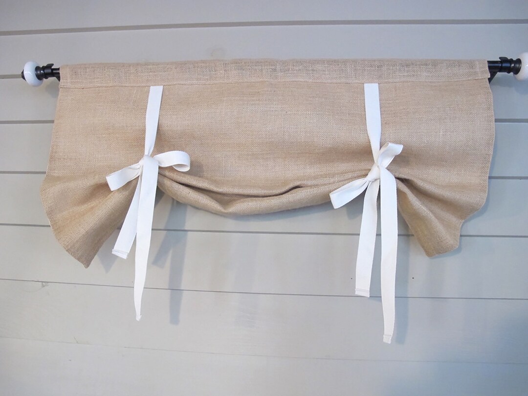 Rod Pocket Valance in NATURAL Burlap With Cloth Tape Ties, Custom ...