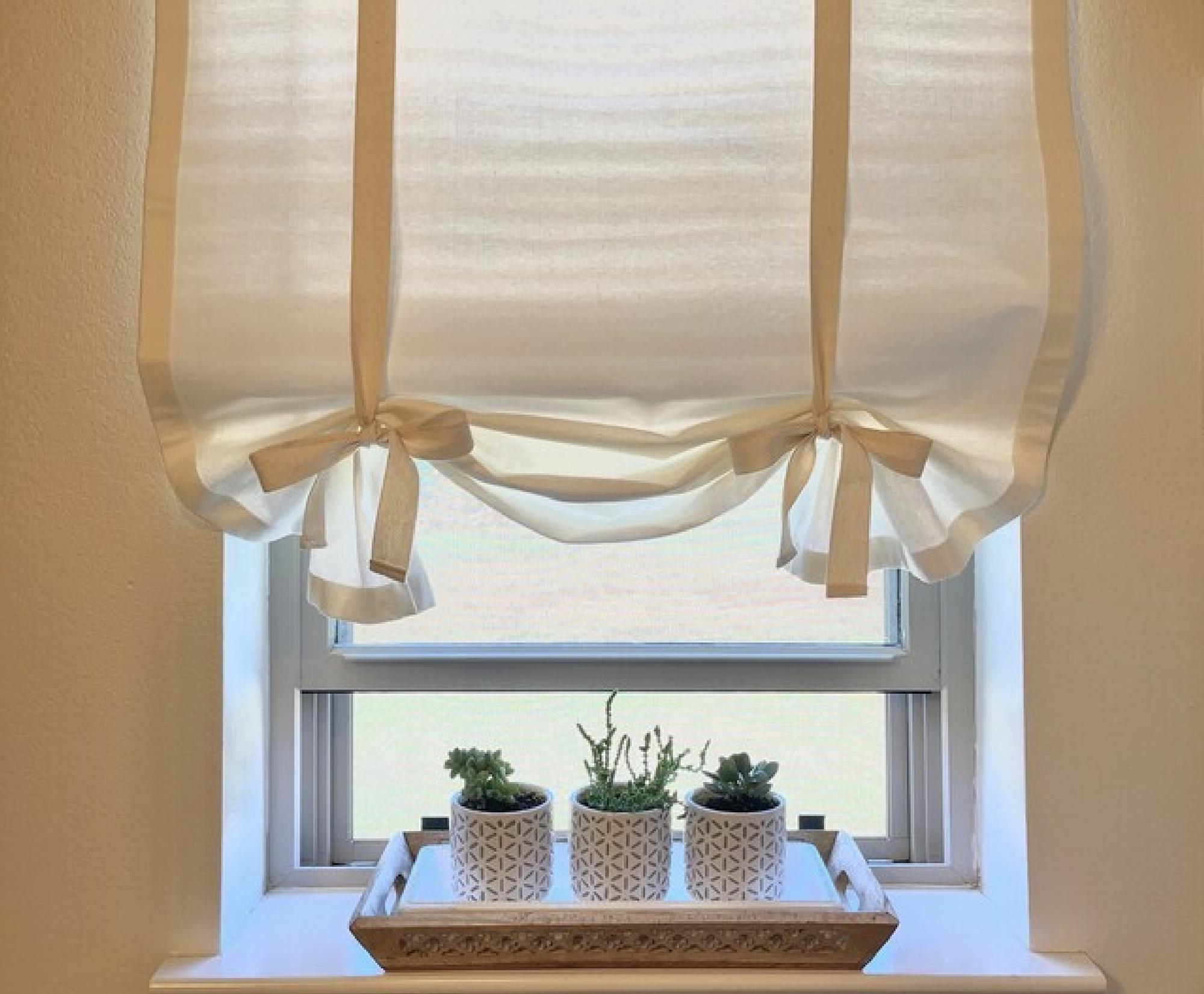 White Cotton Tie-up Curtain, Privacy Window Shade, Custom Widths 48L or ...