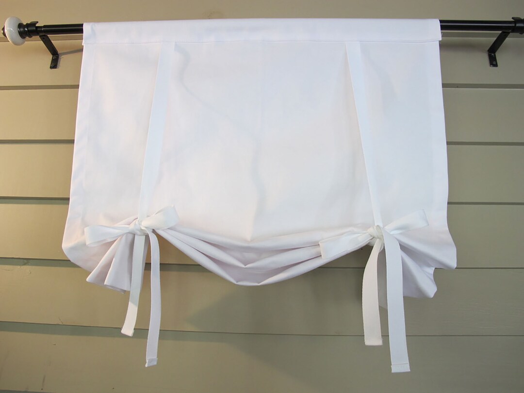 White Cotton Tie-up Curtain, Privacy Window Shade, Custom Widths 48L or ...
