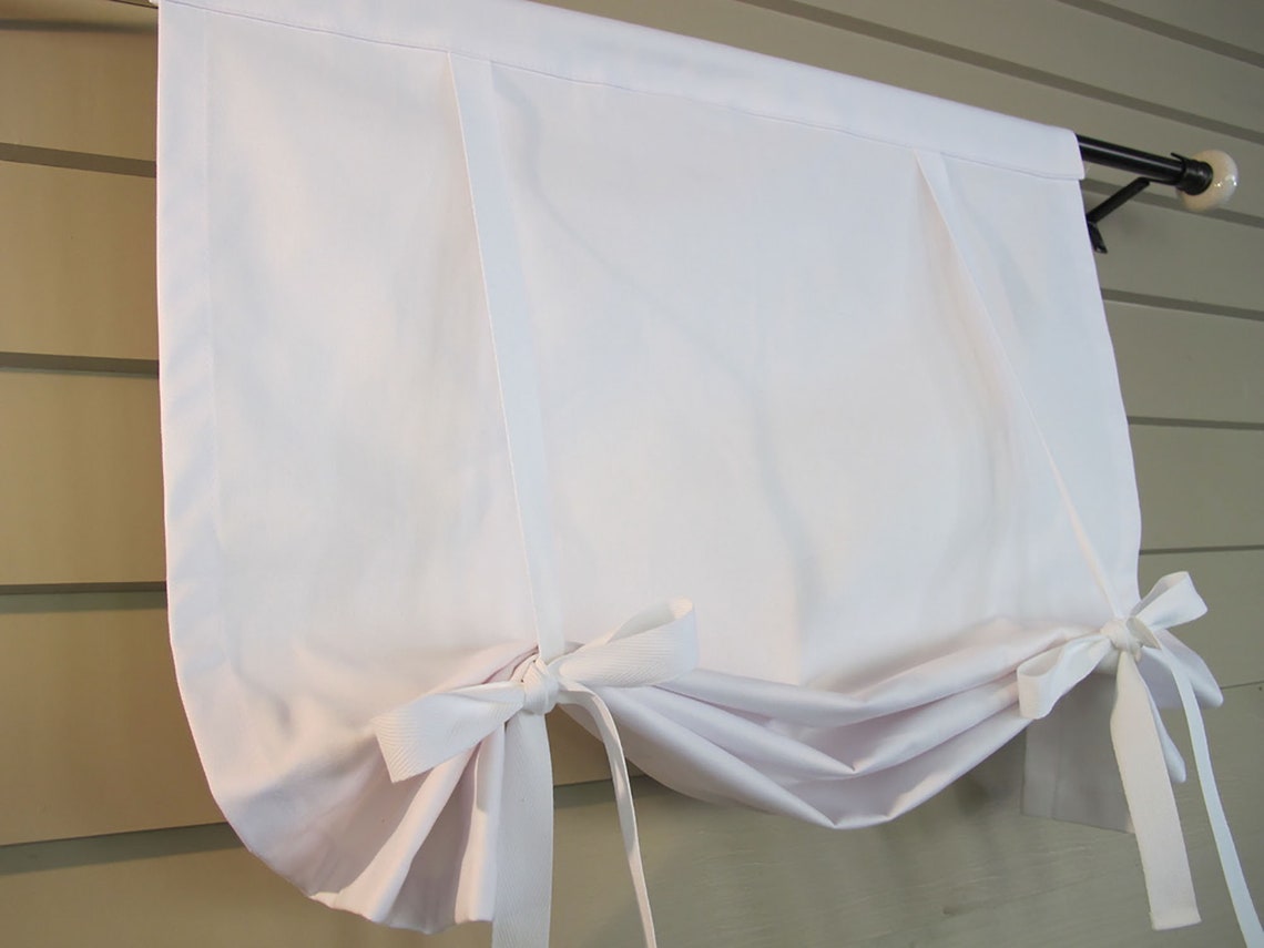 White Cotton Tie-up Curtain, Privacy Window Shade, Custom Widths 48L or ...