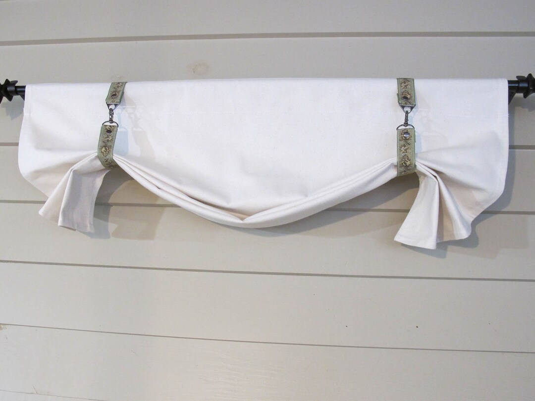 Unbleached Cotton Canvas Valance 12L With Rose Tapestry Straps Window ...