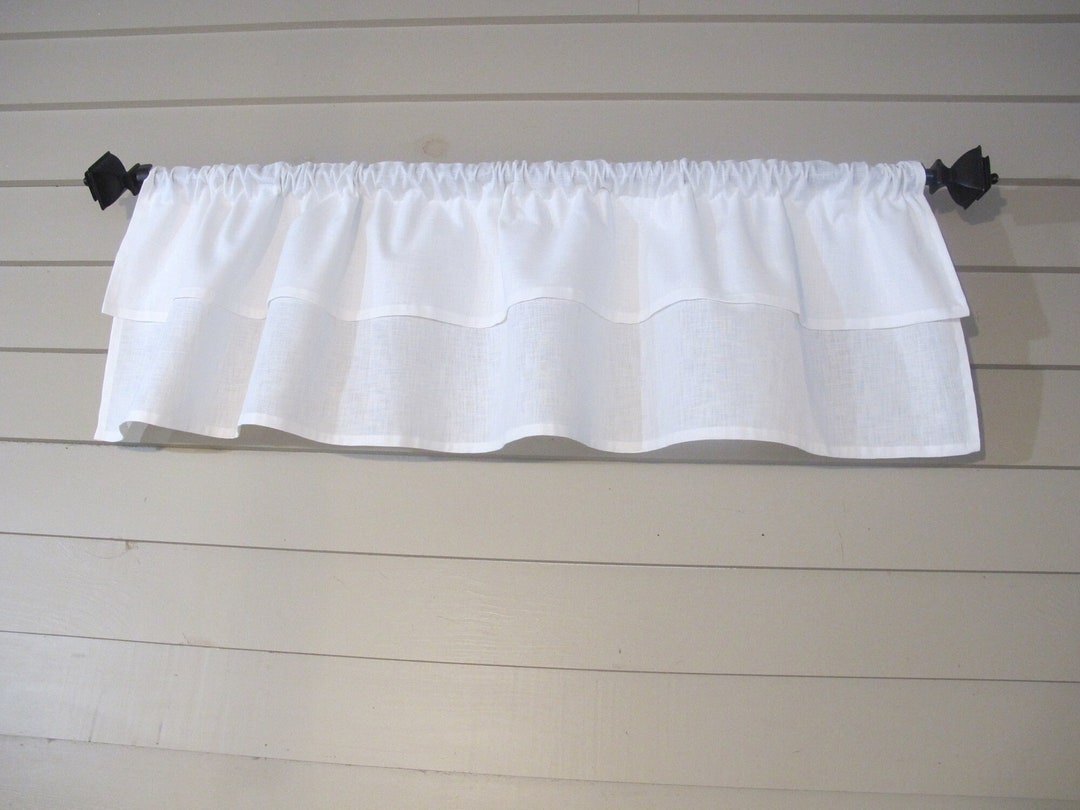 White All Cotton Shirred Rod Pocket Ruffle Valance Small Window Wide ...
