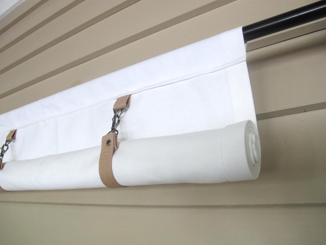 White Cotton Roll up Blind, Tan Straps, Custom Widths 36L or Shorter - Etsy