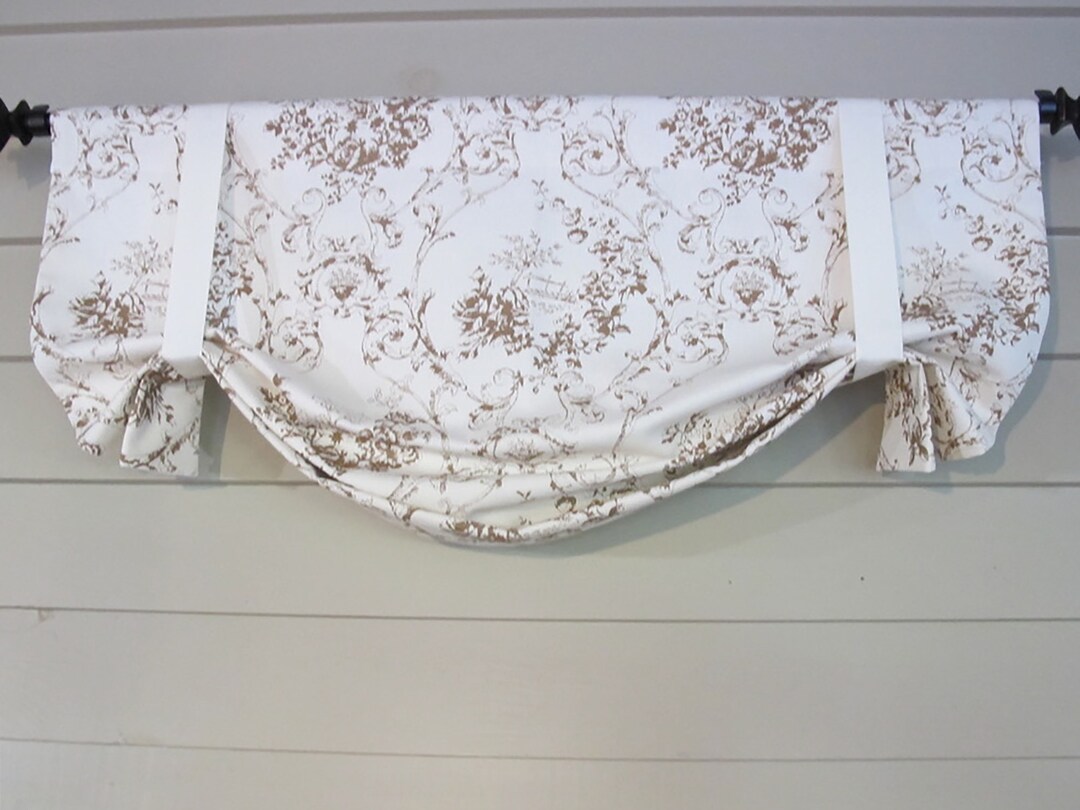 BROWN Toile BRIDGES Fully LINED Valance With Natural White Twill Bands ...