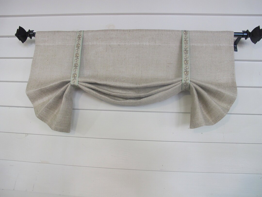 Rod Pocket Valance, Custom Widths, MOCHA Burlap With Rose Tapestry ...