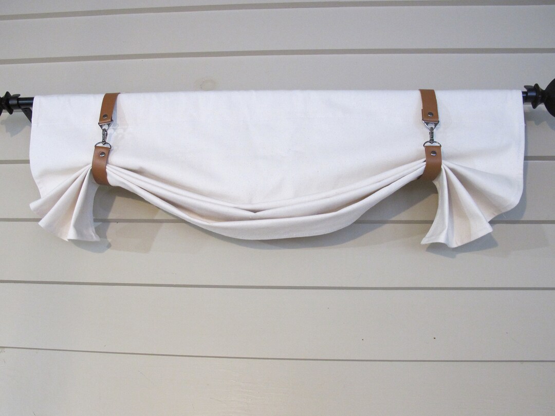 Custom Width Swag Valance With Faux Leather Straps Unbleached - Etsy