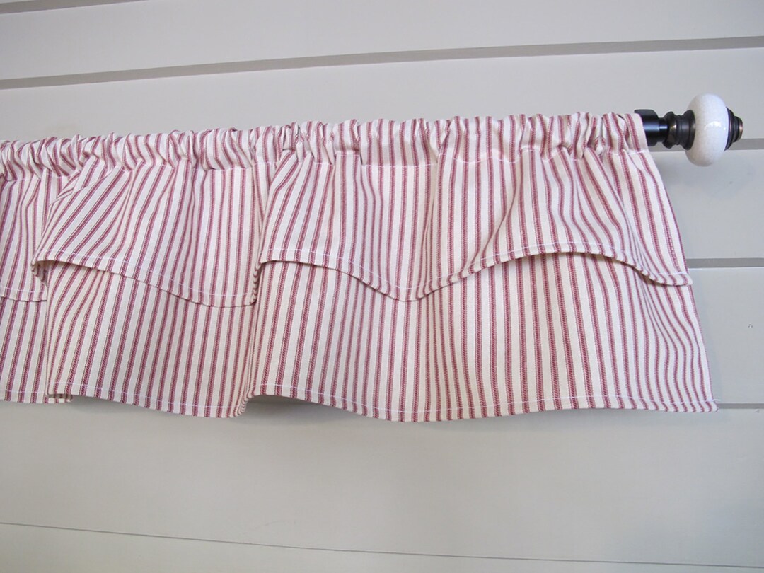 Red Ticking Stripe Ruffle Valance, Farmhouse Style Cotton Curtain - Etsy