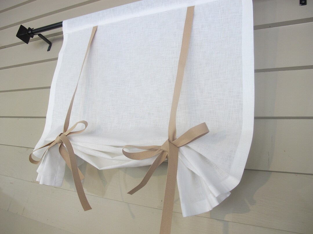Tie up Privacy Fabric Window Curtain, Custom Widths, Linen-look Semi ...