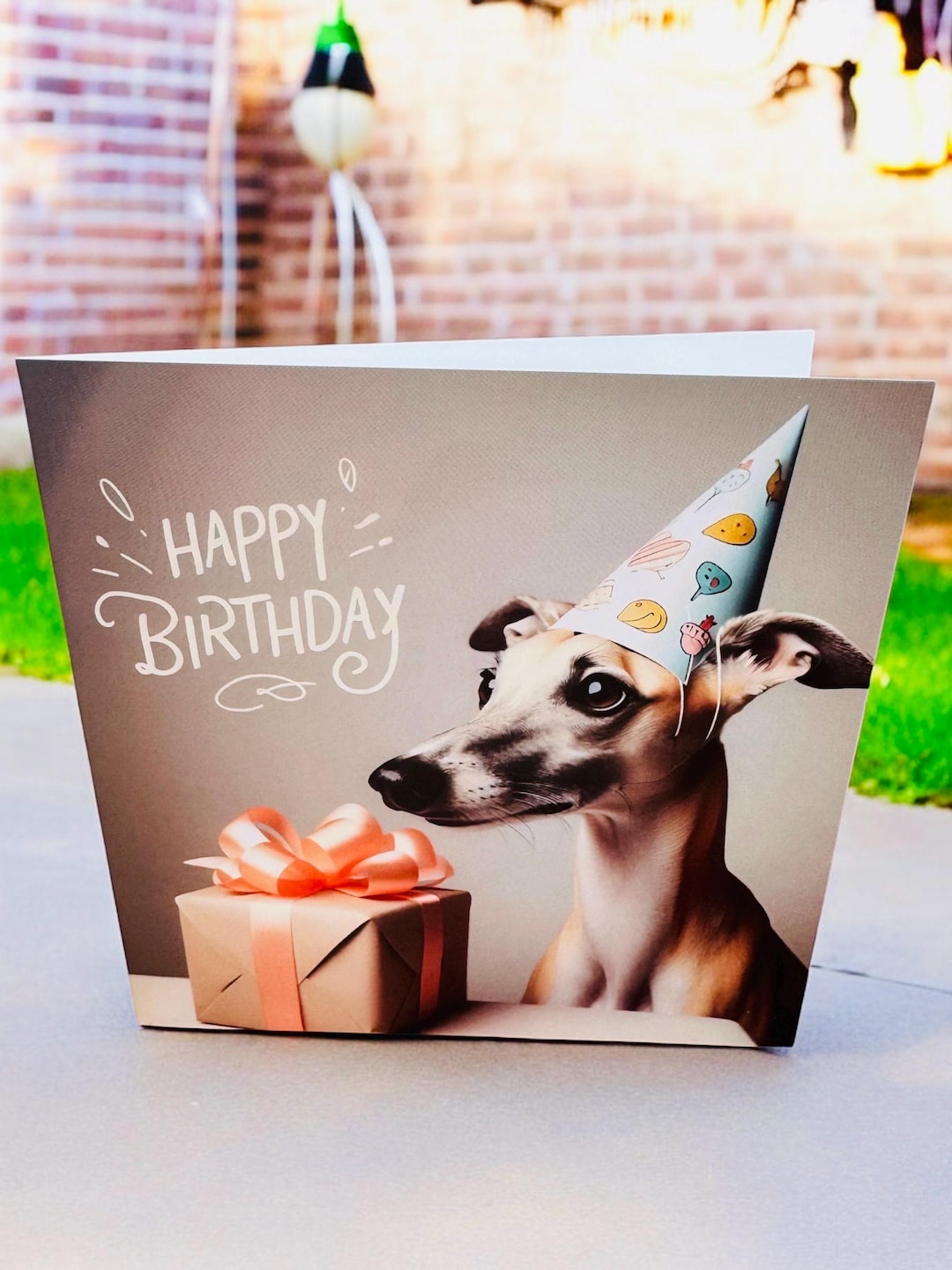 Greeting Card Whimsical Whippet Birthday Celebration Cute Canine With ...