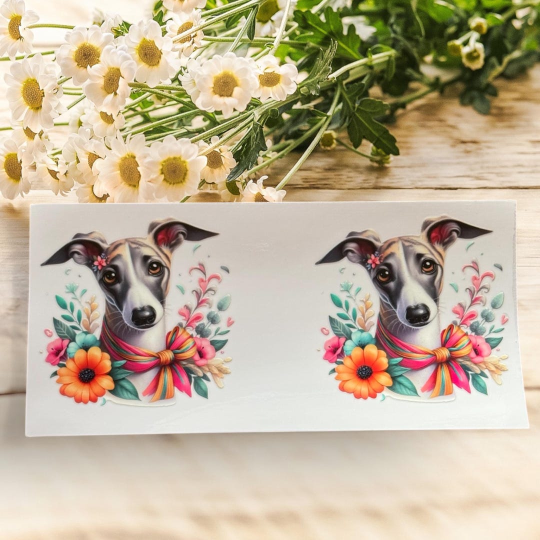 Floral Whippet Sticker | Sticker for Mugs, Jars, Bottles & Laptops ...