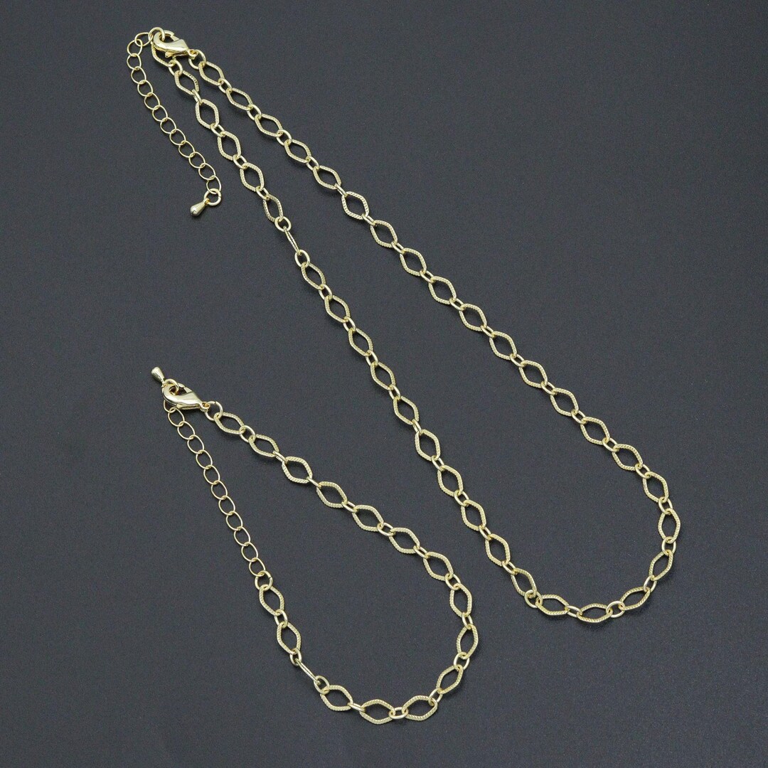Diamond Shape Link Chain Necklace Bracelet, Charm Bar Necklace Bracelet ...