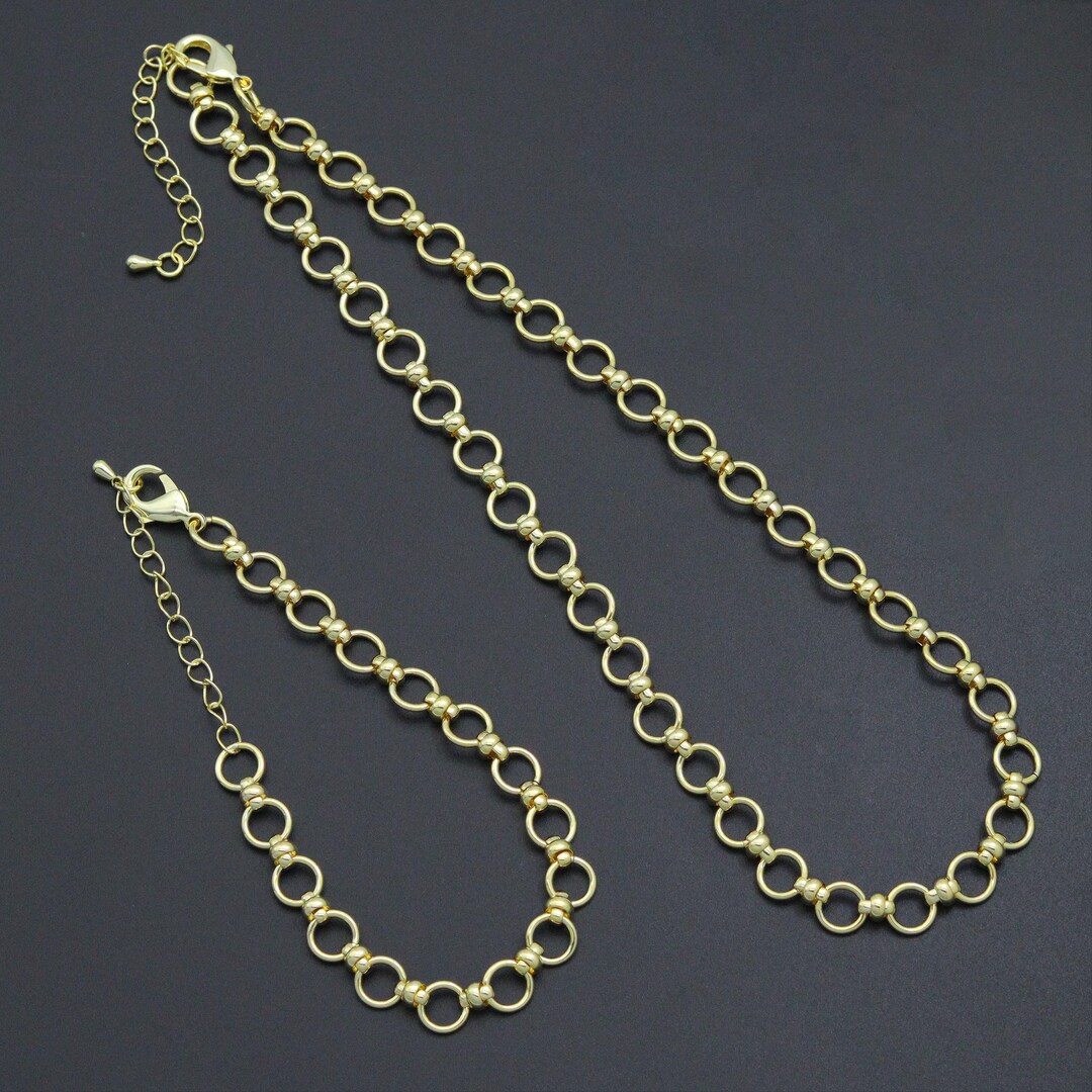 Gold Round Link Chain Necklace Bracelet, Sku#ef771 - Etsy