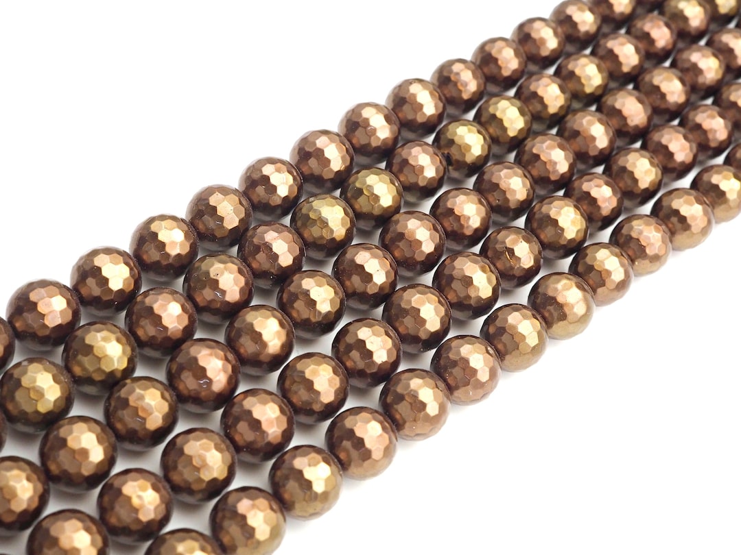 Natural Mother of Pearl Copper Color Round Faceted Beads, 6mm|8mm|10mm ...