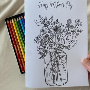 Mother’s Day Color-in Card – DIY Floral Vase Design for Kids – Fun ...