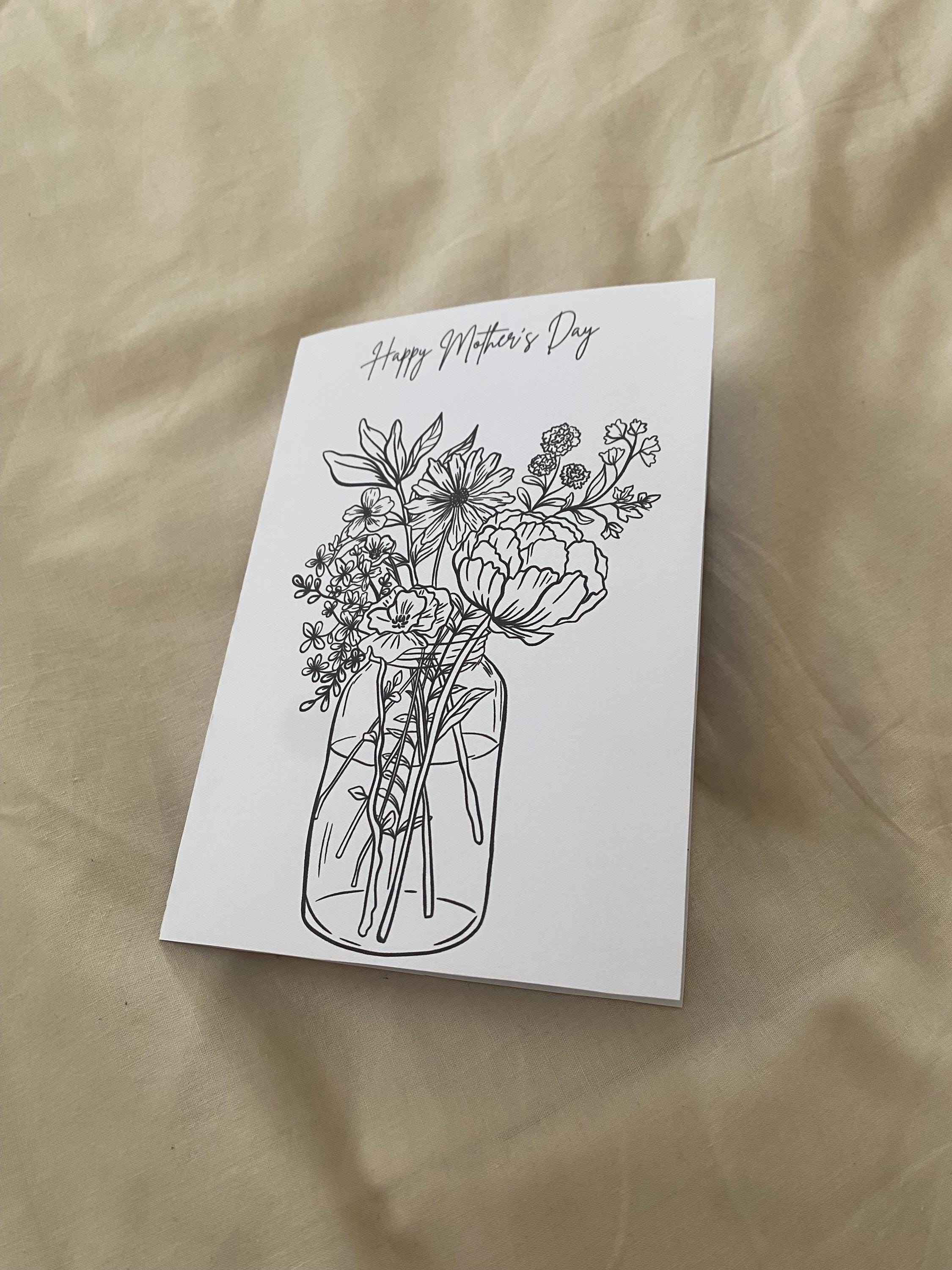 Mother’s Day Color-in Card – DIY Floral Vase Design for Kids – Fun ...