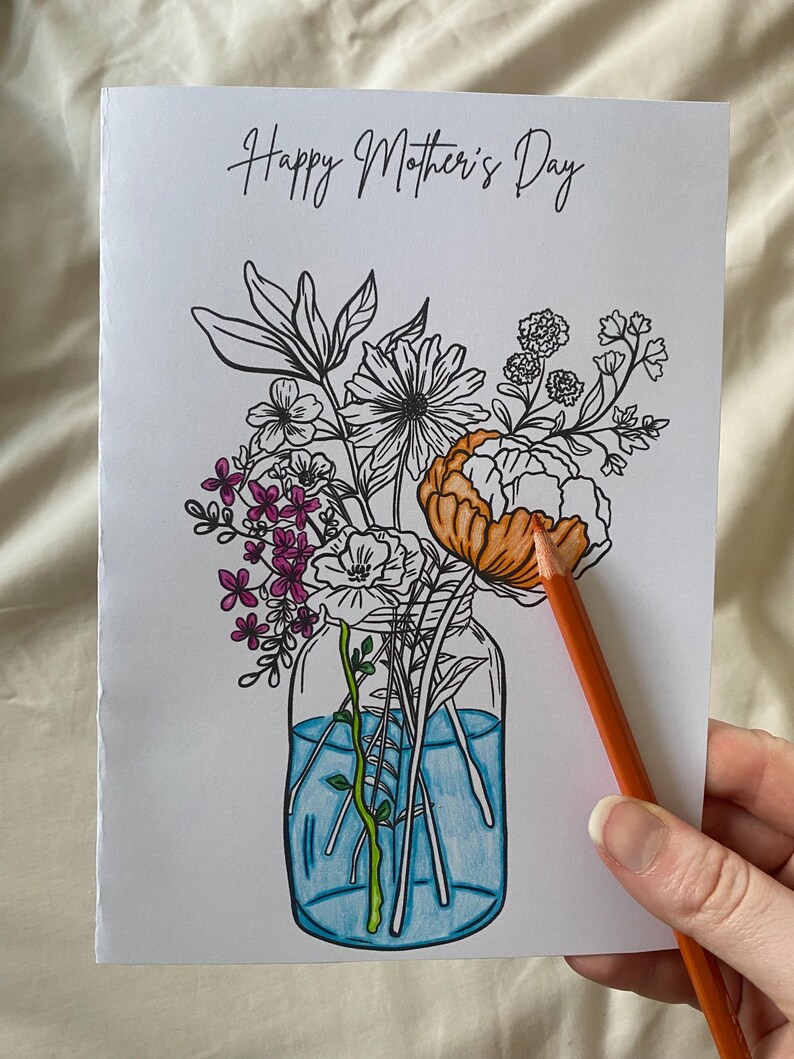 Mother’s Day Color-in Card – DIY Floral Vase Design for Kids – Fun ...
