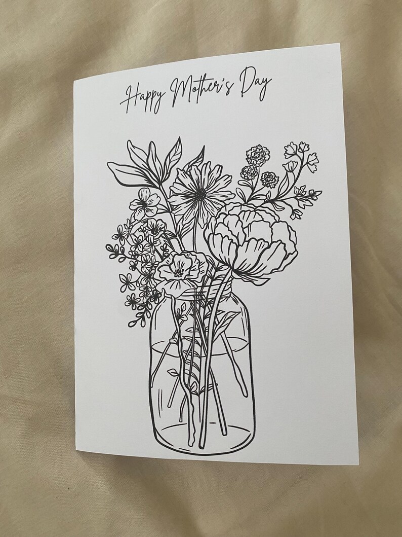 Mother’s Day Color-in Card – DIY Floral Vase Design for Kids – Fun ...