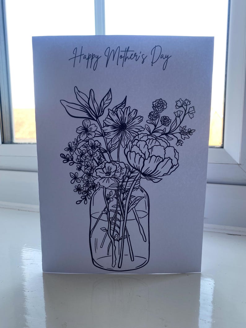 Mother’s Day Color-in Card – DIY Floral Vase Design for Kids – Fun ...