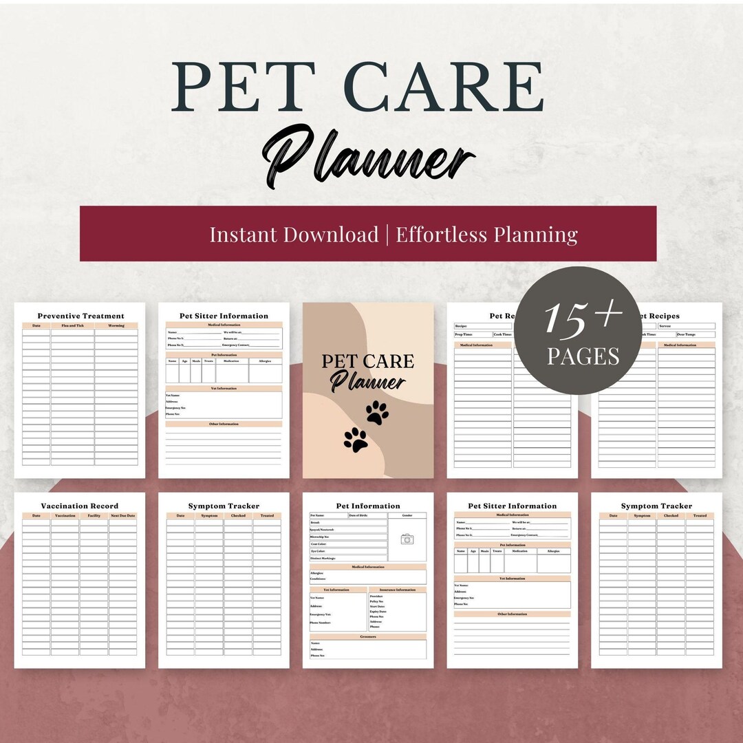 Pet Care Planner Guide Animal Health Tracker Daily Feeding Schedule ...