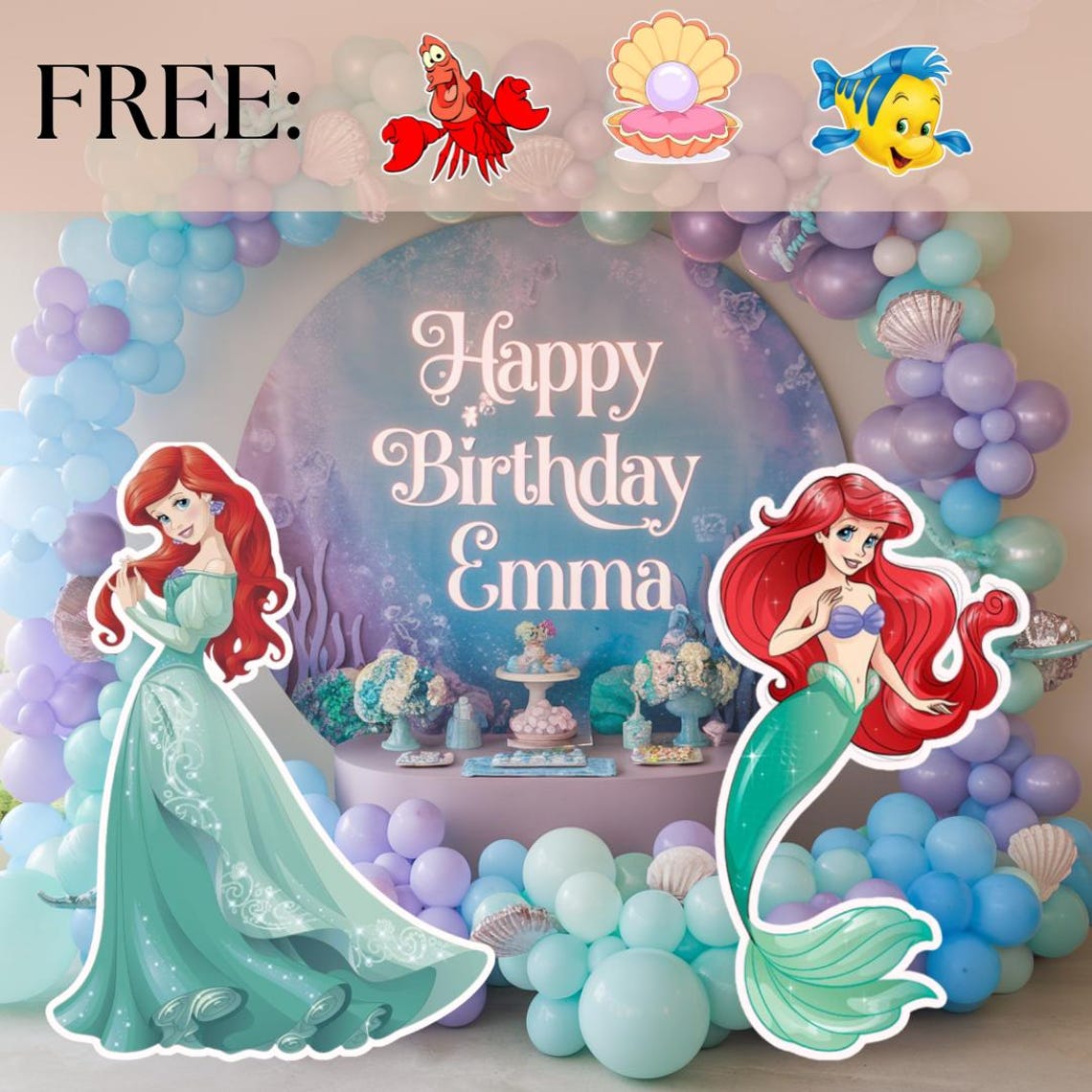 Pop-up Banner Ariel the Little Mermaid Stand Event Decorator Party Kit ...