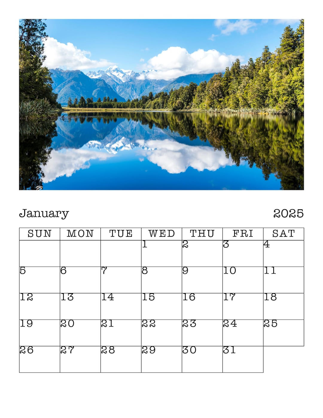 Print Your Own 12 Month Calendar 2025 Nature Forest - Etsy