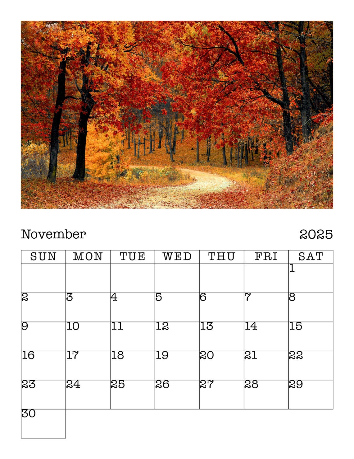Print Your Own 12 Month Calendar 2025 Nature Forest - Etsy