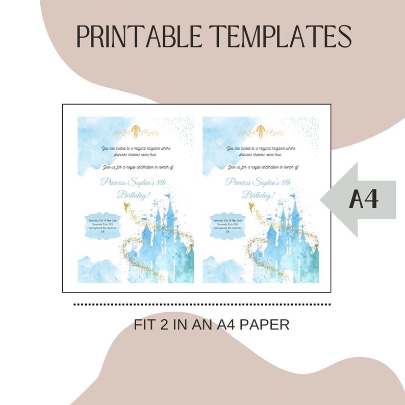 Editable Invitation Princess Castle Birthday Party Invite Template ...