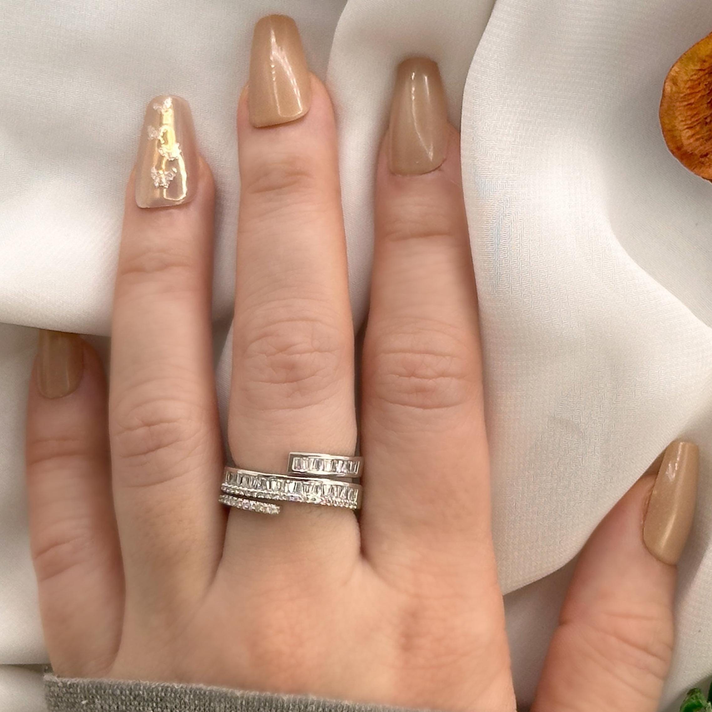 Baguette CZ Bypass Ring in White Gold Plating Effortlessly Stunning ...