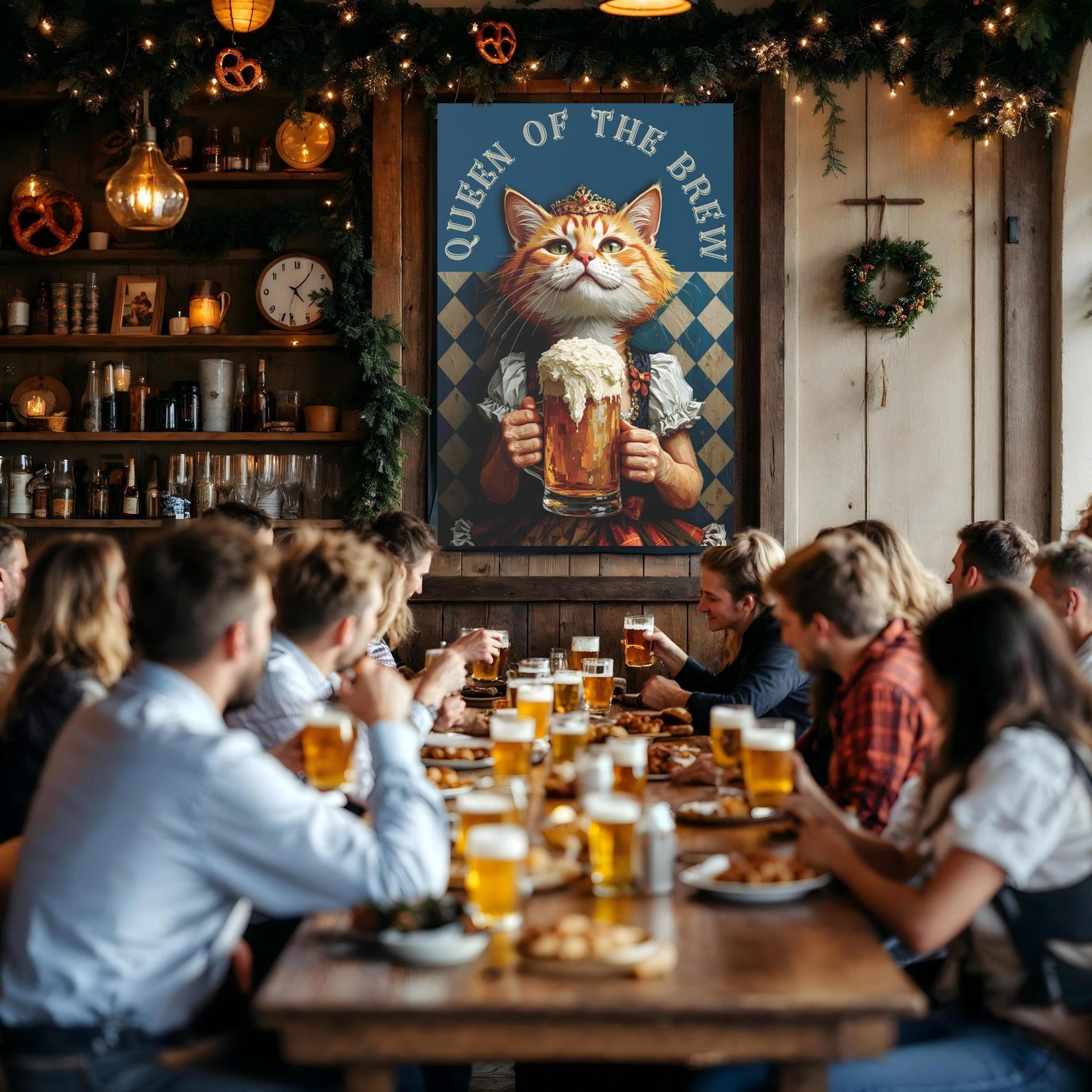 Cat Beer Poster: Queen of the Brew Vintage Wall Art for Oktoberfest ...