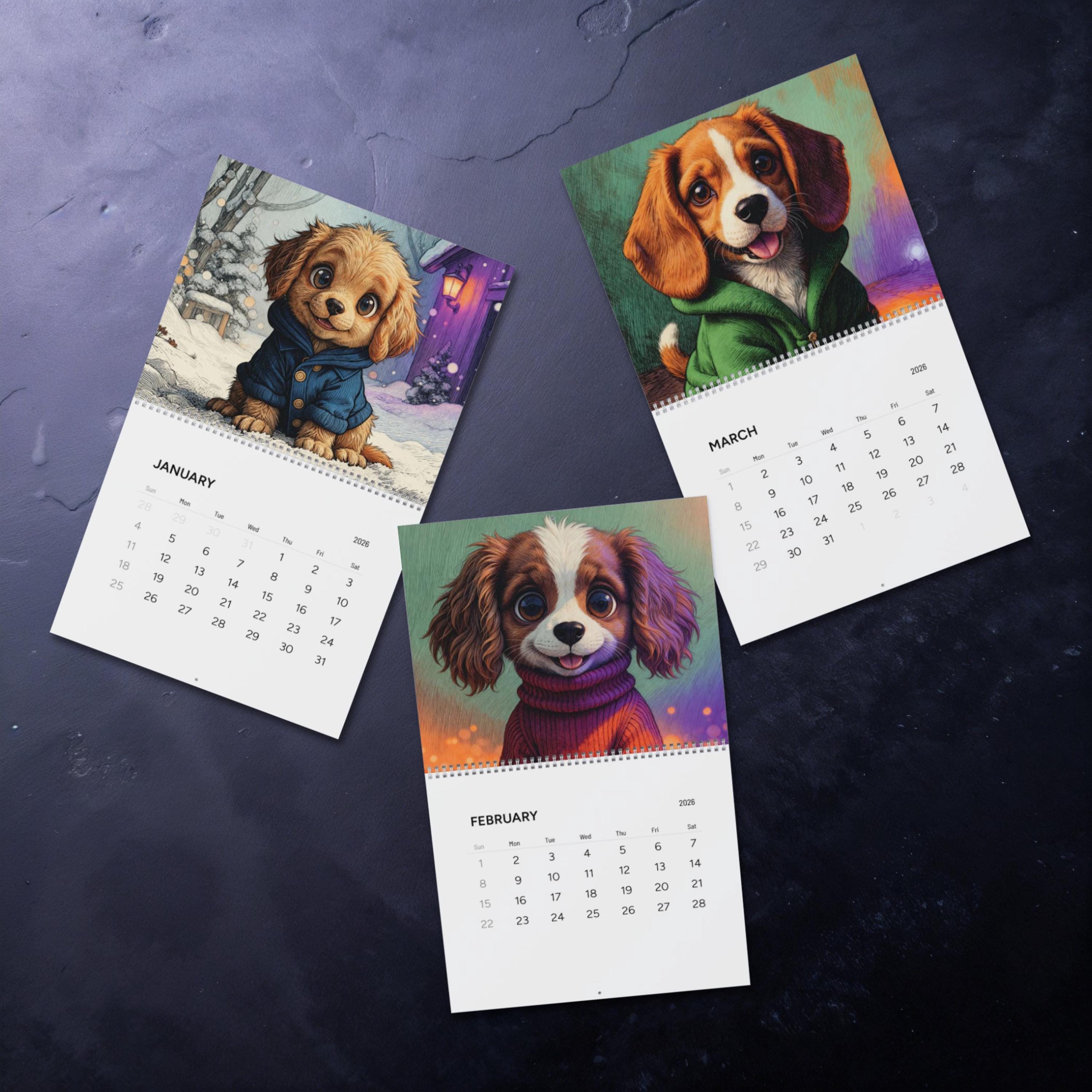 2026 Puppy Calendar: Dog Art for Home & Office, Illustrated Animal Wall ...