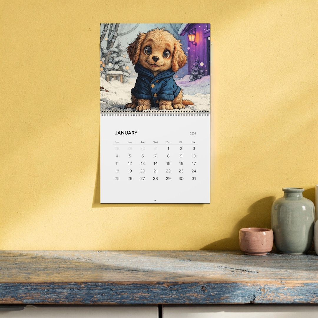 2026 Puppy Calendar: Dog Art for Home & Office, Illustrated Animal Wall ...
