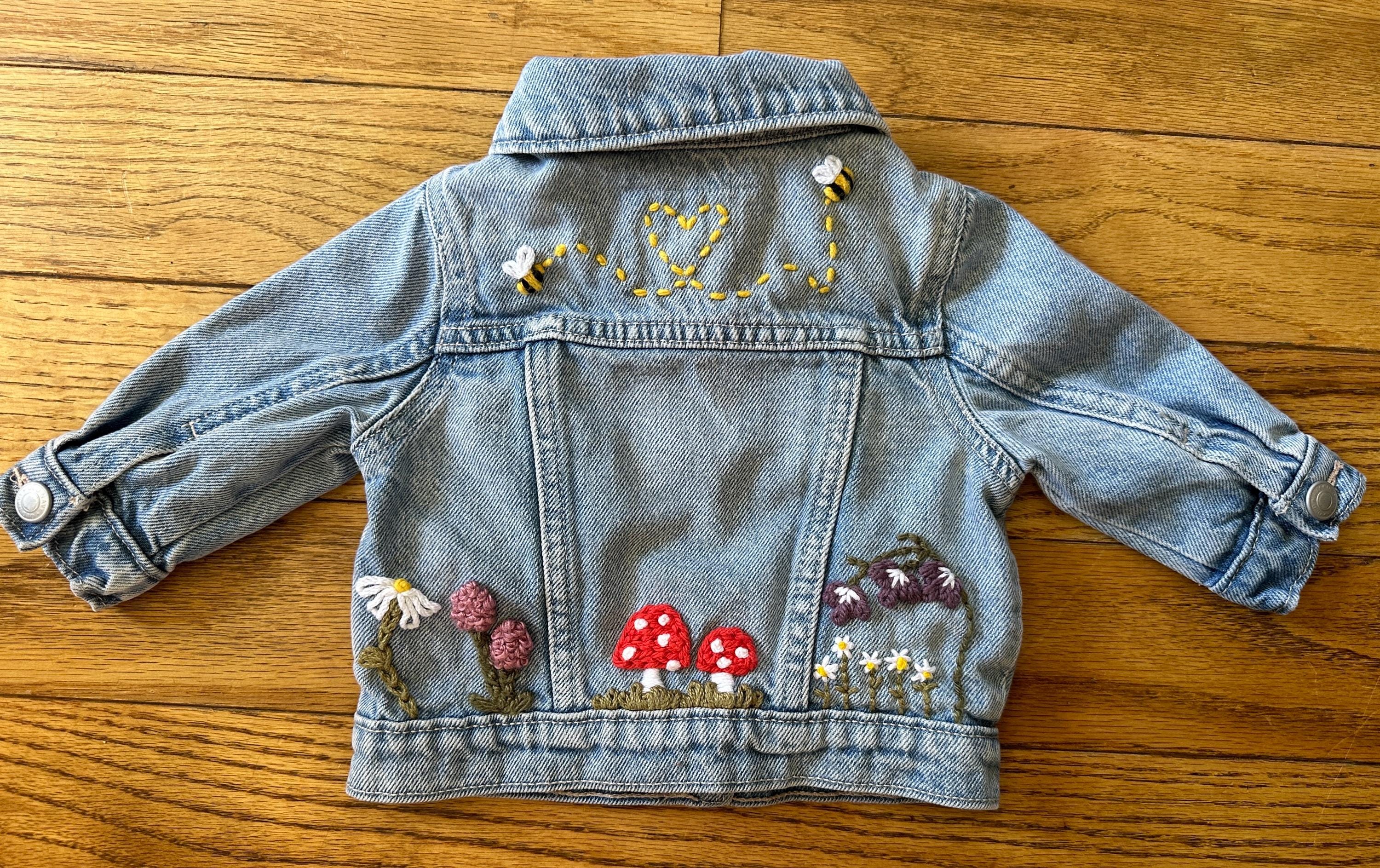 Floral Hand-embroidered Jean Jacket, 3-6 Months Embroidered on Front ...