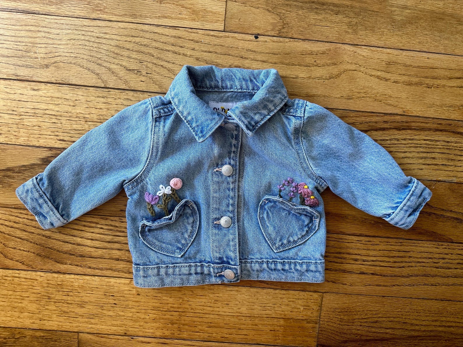 Floral Hand-embroidered Jean Jacket, 3-6 Months Embroidered on Front ...
