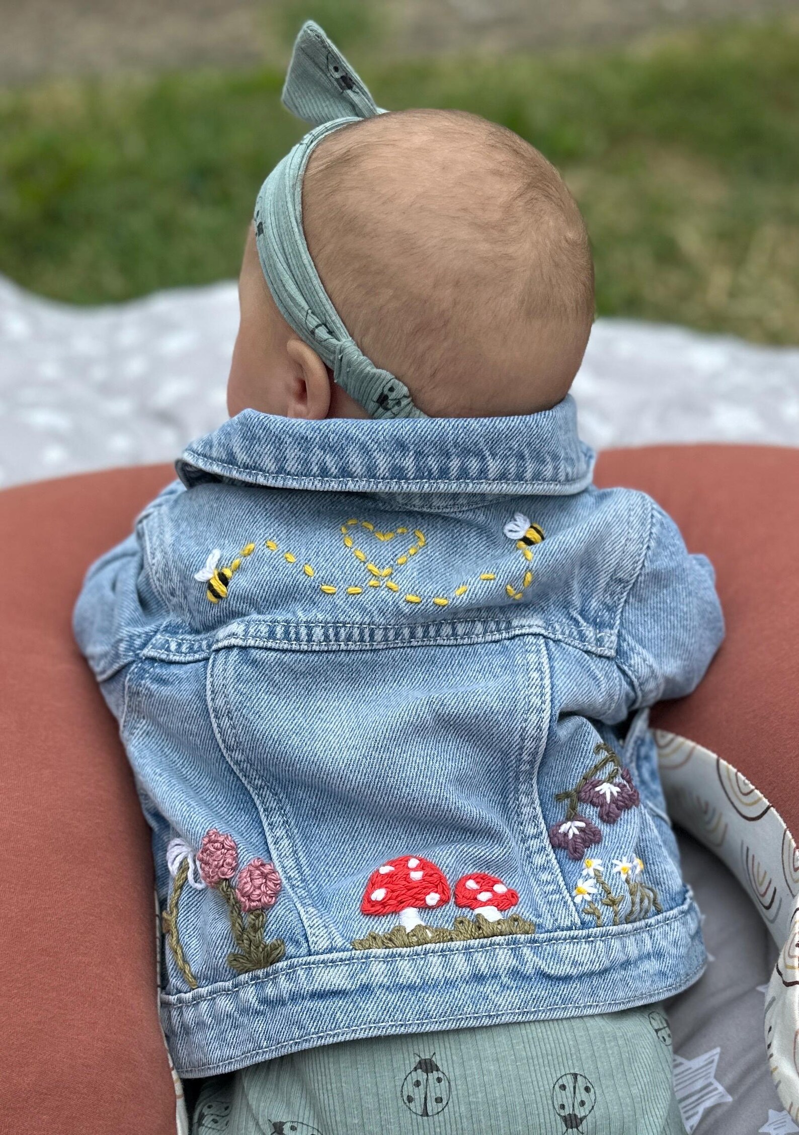 Floral Hand-embroidered Jean Jacket, 3-6 Months Embroidered on Front ...