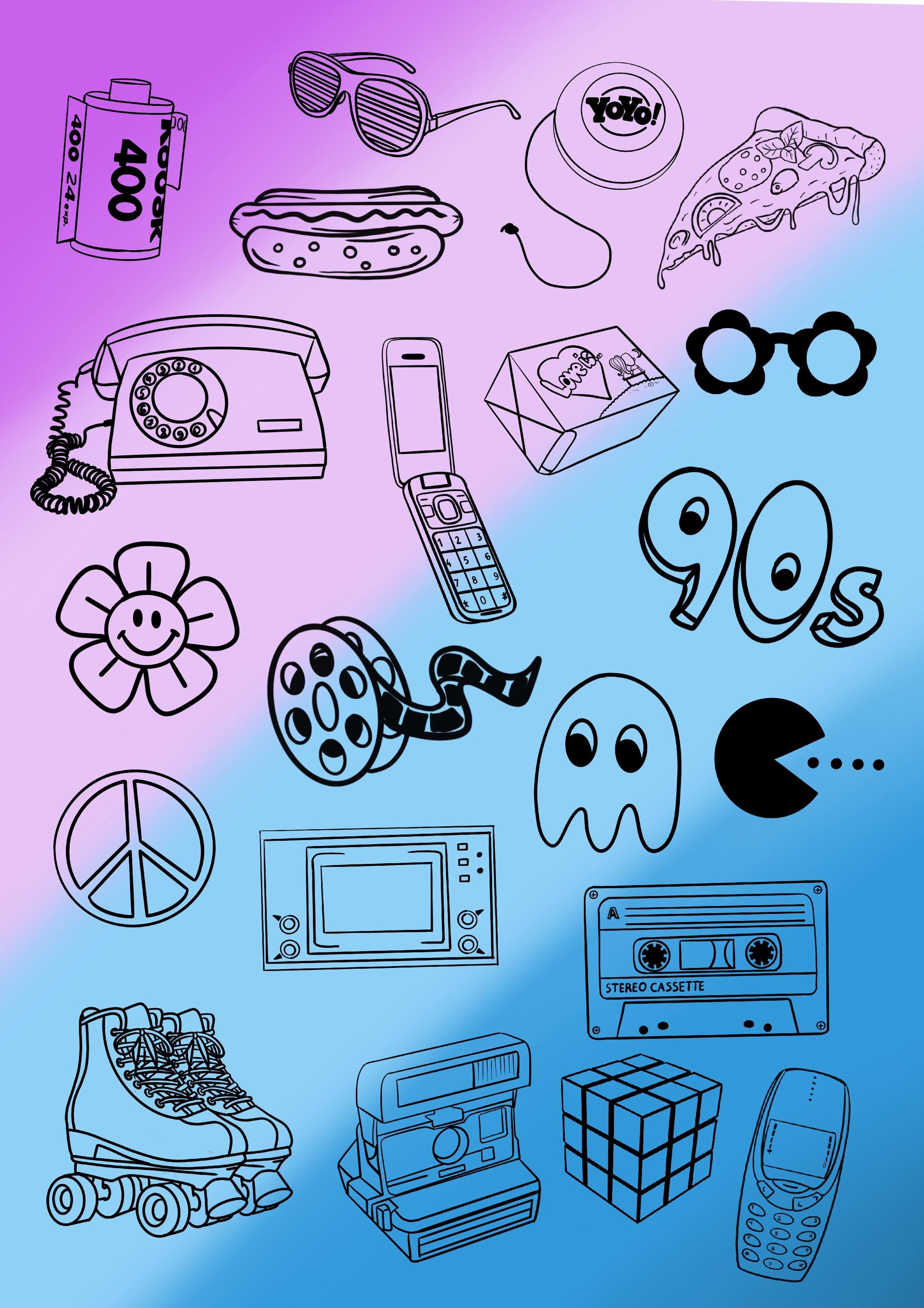 100 Procreate 90's Stamp Brushes | Retro Brush Set | 90s Nostalgia ...