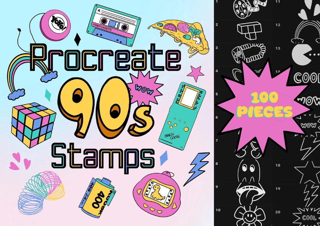 100 Procreate 90's Stamp Brushes | Retro Brush Set | 90s Nostalgia ...