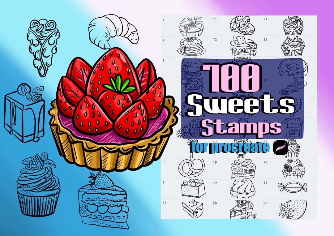 100 Procreate Sweets Stamps | Procreate Cake Stamps | Procreate Desert ...