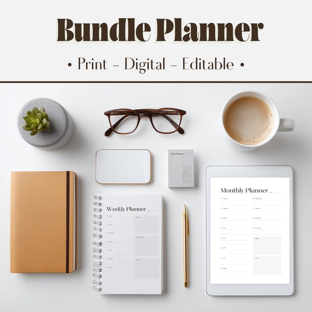 Minimalist Planner Bundle: Daily, Weekly, Monthly (PDF & Canva) - Etsy