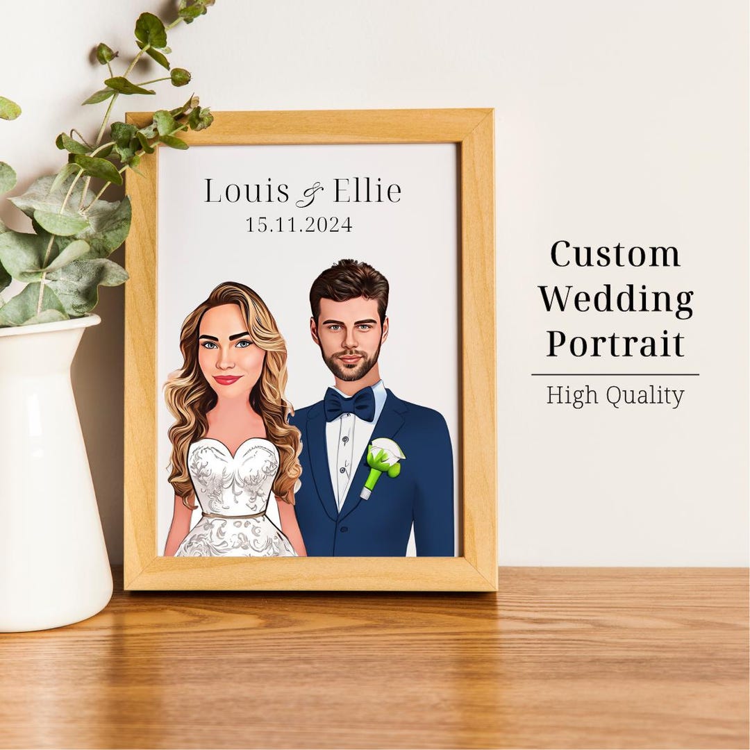 Custom Cartoon Wedding Portrait: Personalized Couple Caricature ...