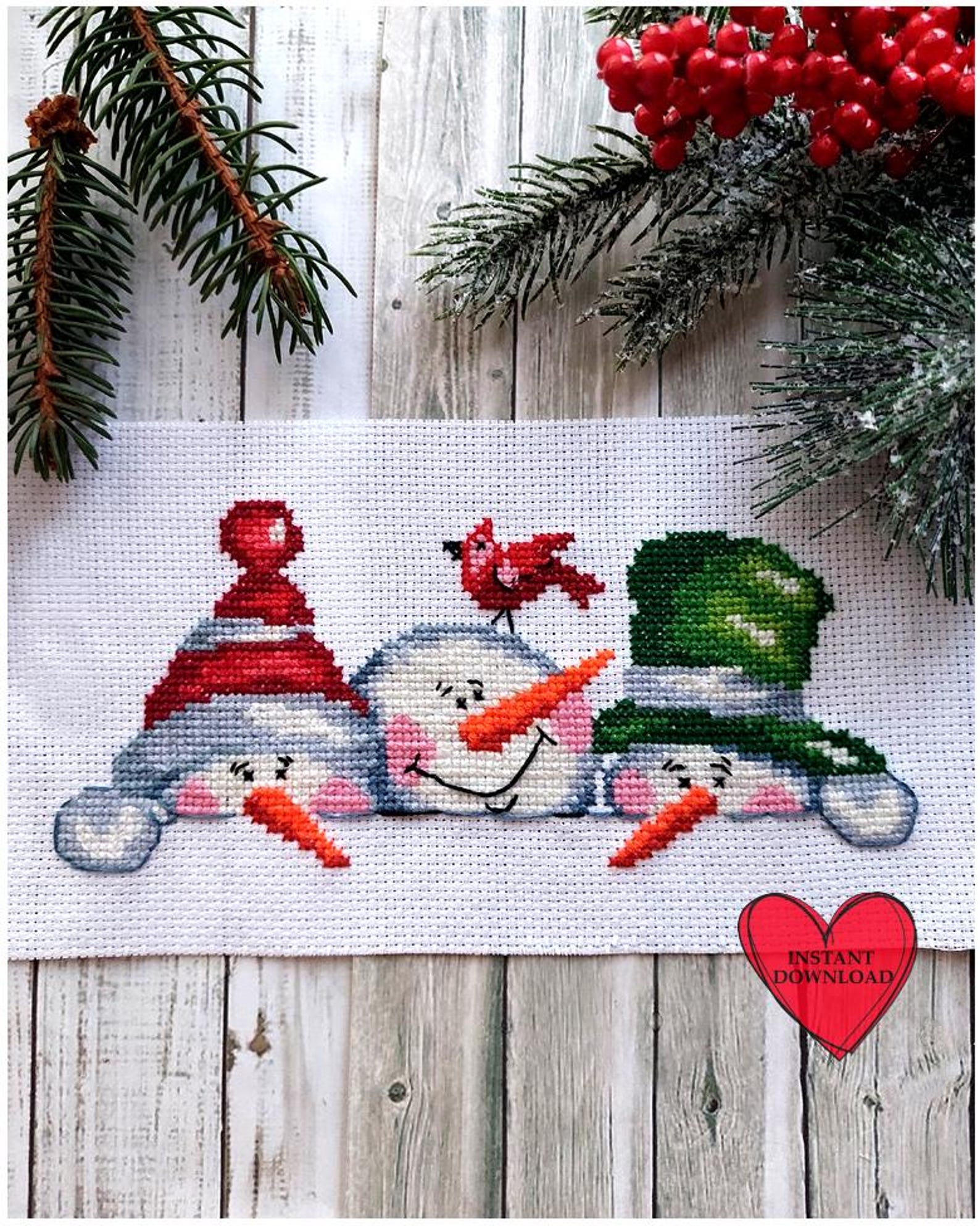 Snowmen Cross Stitch Pattern Christmas Festive Design Embroidery ...
