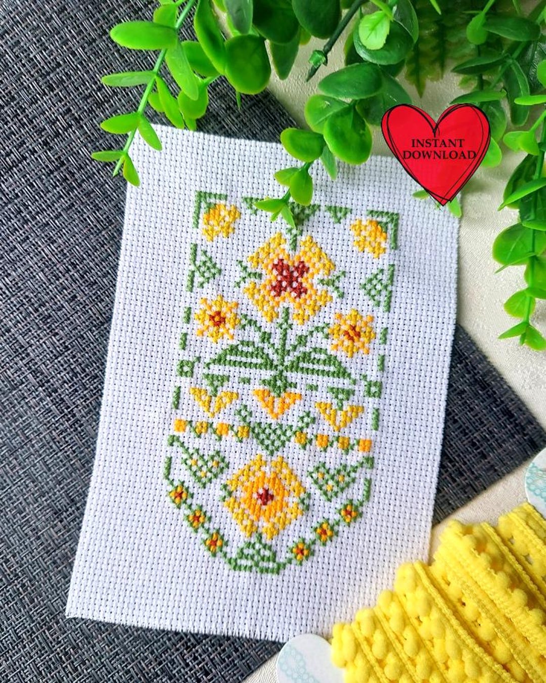 Sunny Sunflower Cross Stitch Pattern, Sunflower Primitive Sampler ...