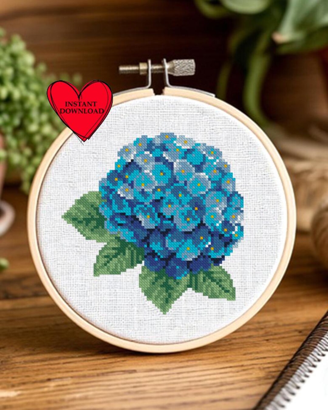 Blue Hydrangea Cross Stitch Pattern Hortensia Embroidery Counted Cross ...