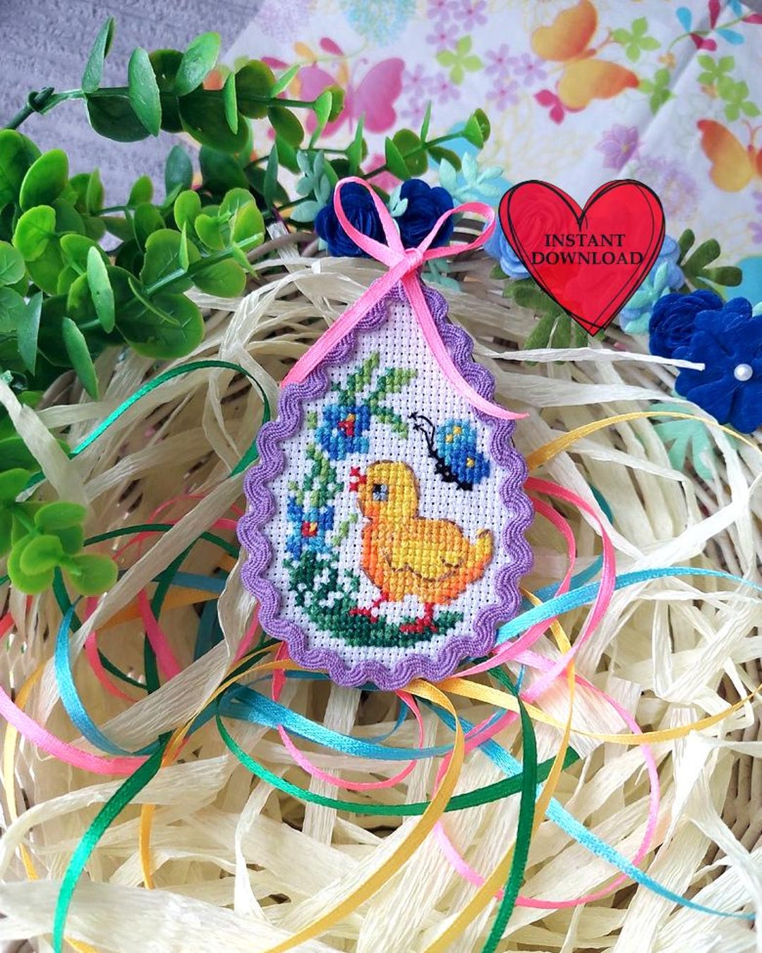 Easter Egg Cross Stitch Pattern PDF Chicken and Butterfly Cross Stitch ...