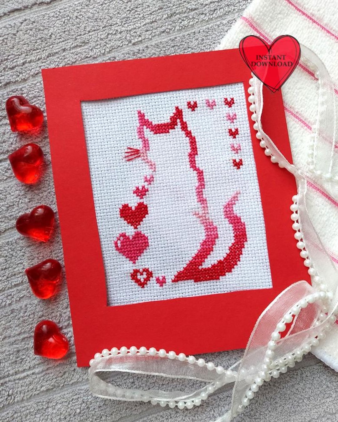 Hearts Valentine's Cat Cross Stitch Pattern PDF - Etsy