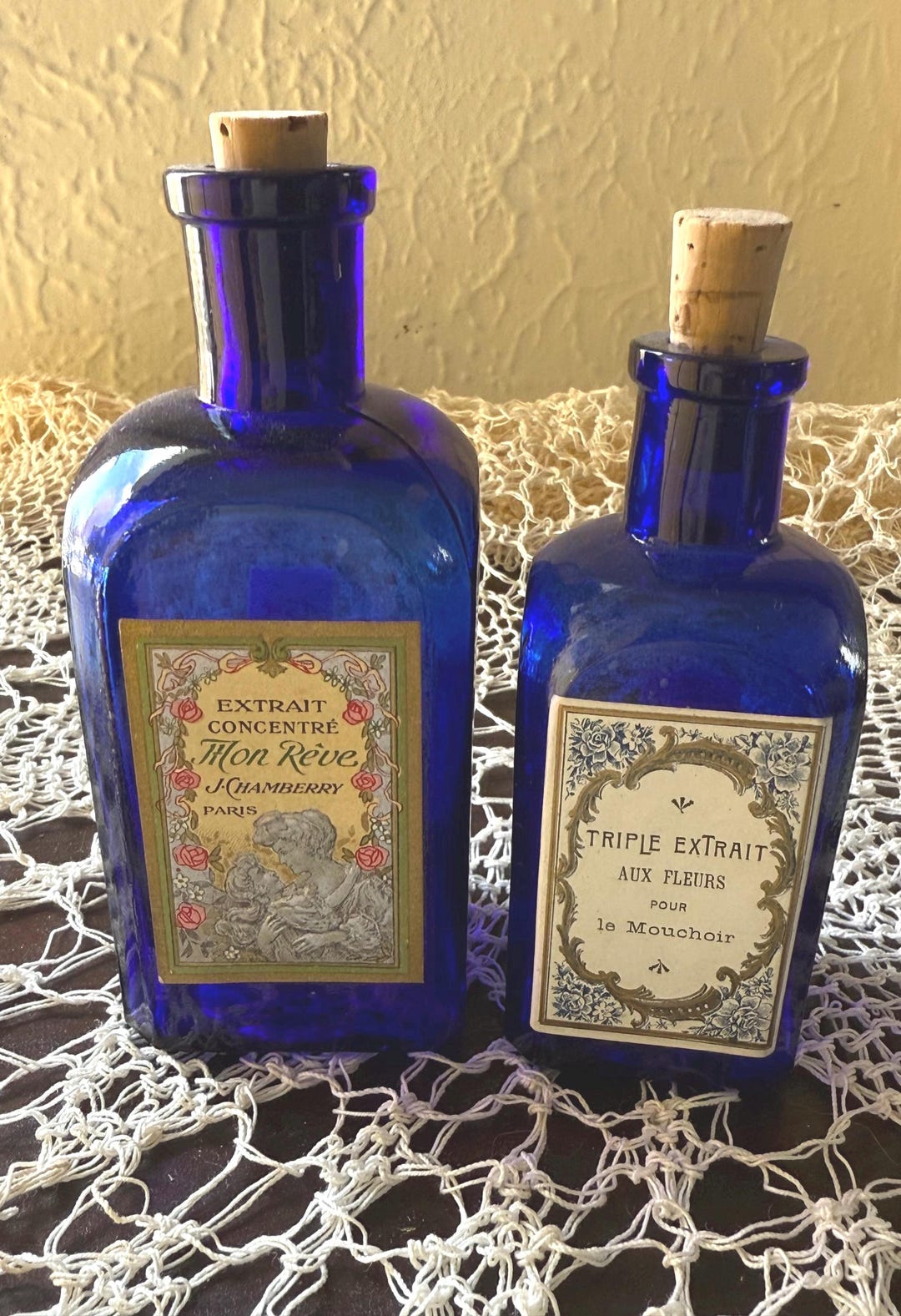 Antique French Cobalt Blue Perfume Bottles-set of 2. Vintage Apothecary ...