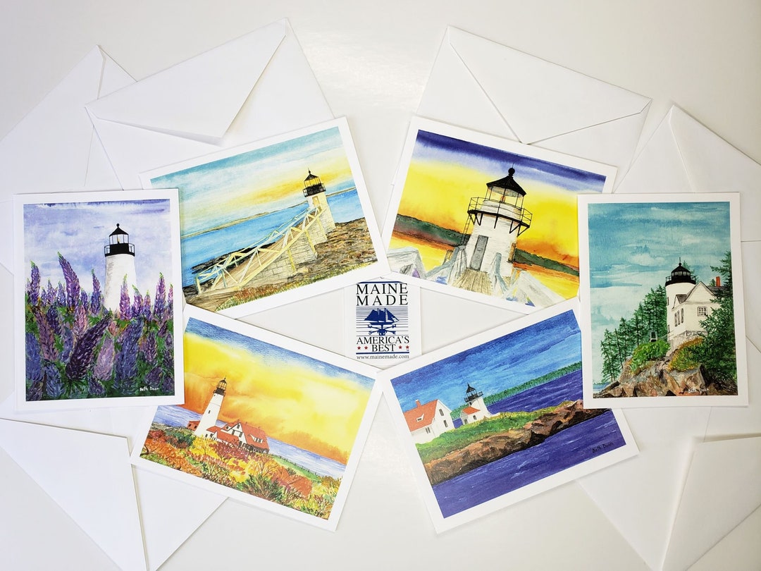 Maine Lighthouses Note Cards & Envelopes Set of 6 - Etsy