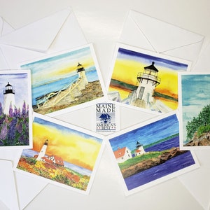 Maine Lighthouses Note Cards & Envelopes, Set of 6 - Etsy