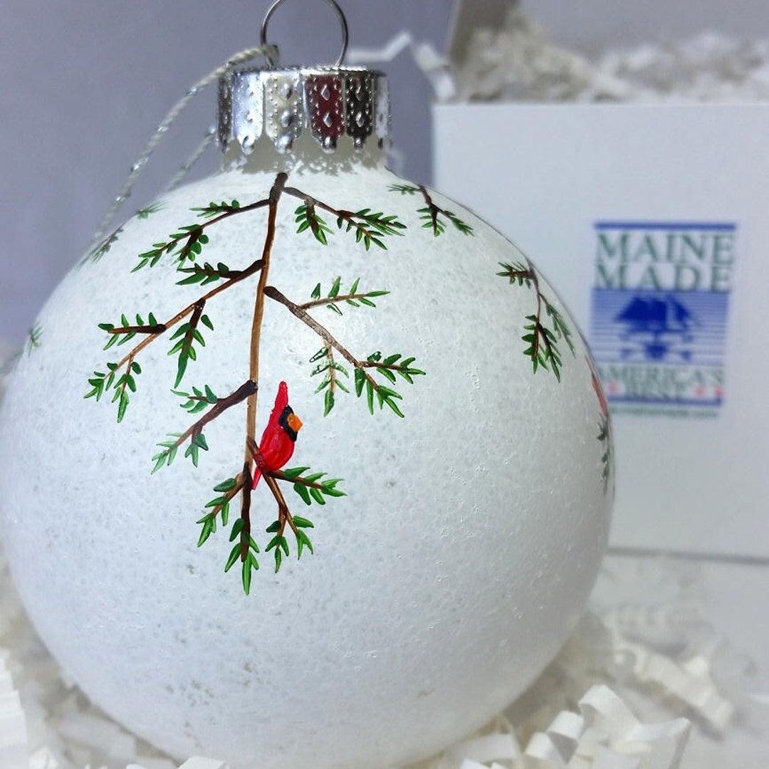 Cardinal on Christmas Tree Glass Ornament - Etsy