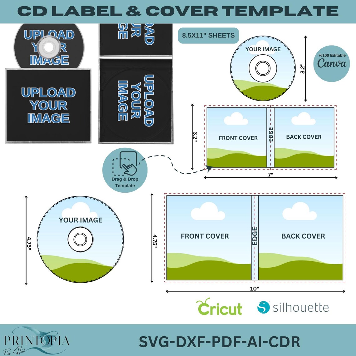 Bearbeitbare CD-Label & Cover-Design-Vorlage svg, PDF, DXF Perfekt für ...