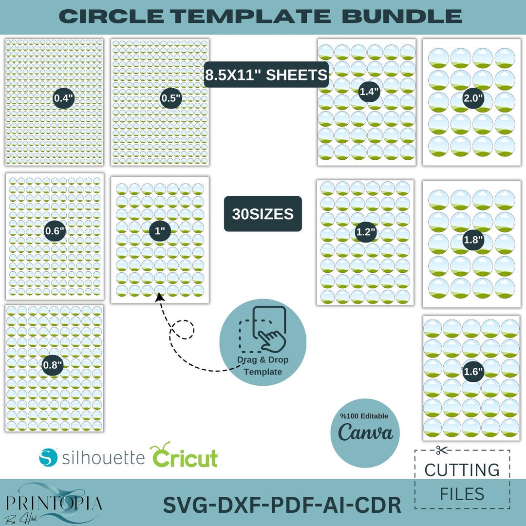 Circle Template Bundle With 30 Sizes, 8.5x11 & 12x12 Sheets, Drag Drop ...